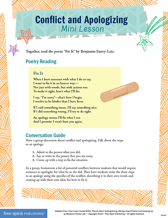 Conflict and Apologizing Mini Lesson | Download | Free Spirit
