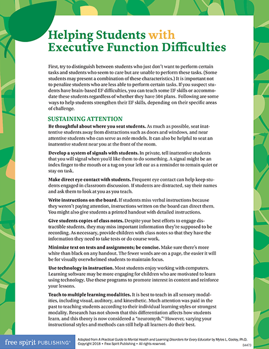 Helping Students with Executive Function Difficulties Article ...