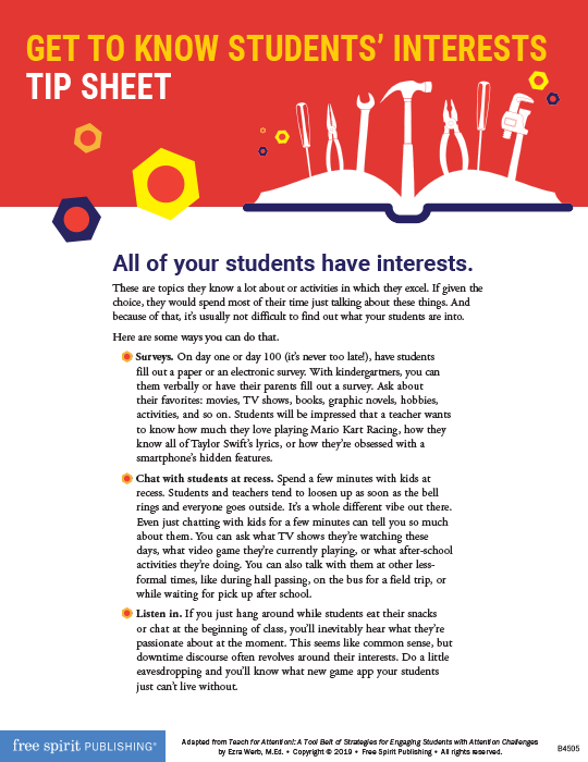 Get to Know Student Interests Tip Sheet | Download | Free Spirit