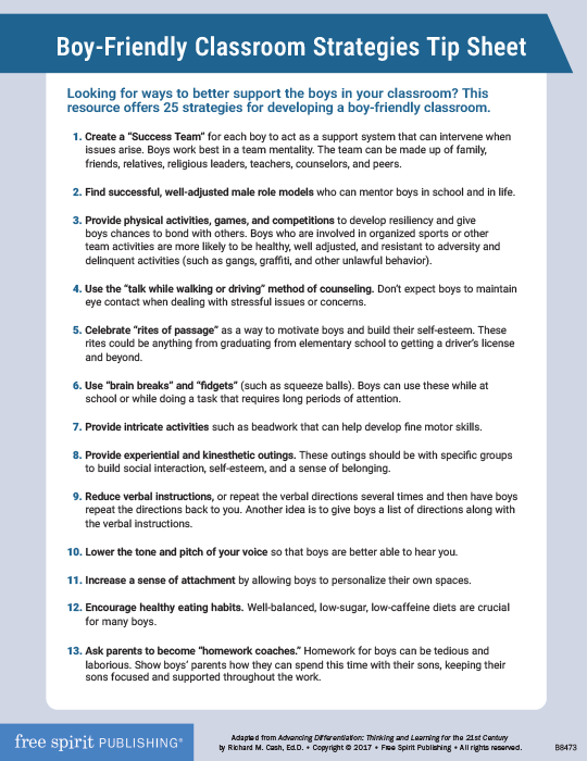 Boy-Friendly Classroom Strategies Tip Sheet | Grades K–8 | Download ...
