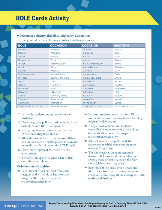 ROLE Cards Activity | Download | Free Spirit