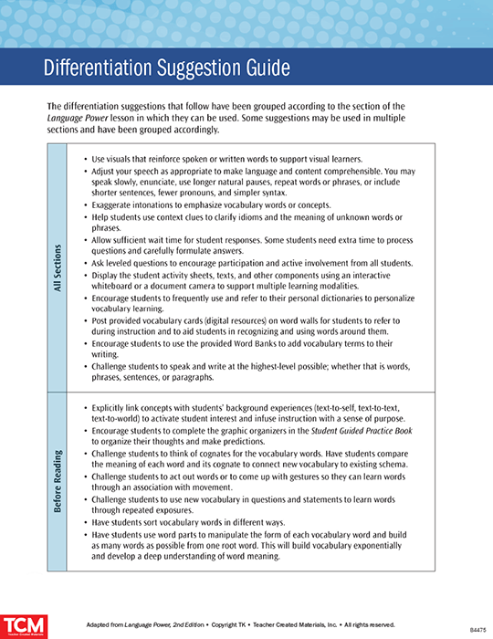 Differentiation Suggestion Guide | Download | TCM