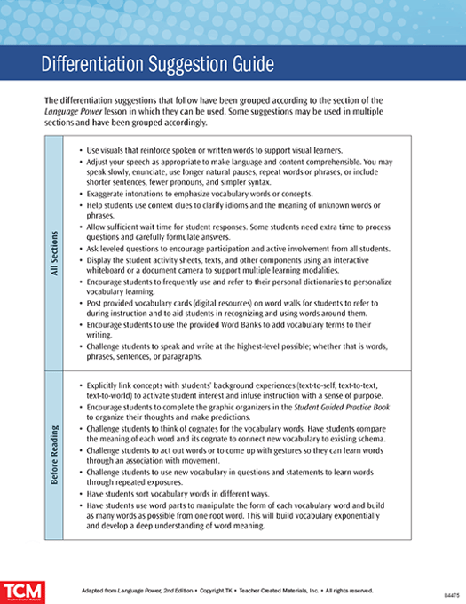 Differentiation Suggestion Guide | Download | TCM