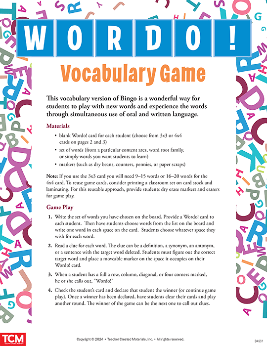 Wordo! Vocabulary Game | Download | TCM Admin