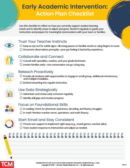 Early Academic Intervention Checklist | K–5 | Download | TCM