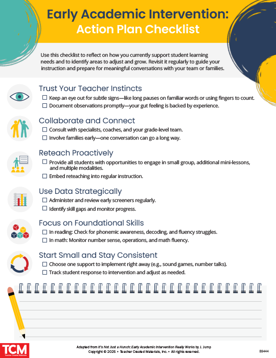Early Academic Intervention Checklist | K–5 | Download | TCM