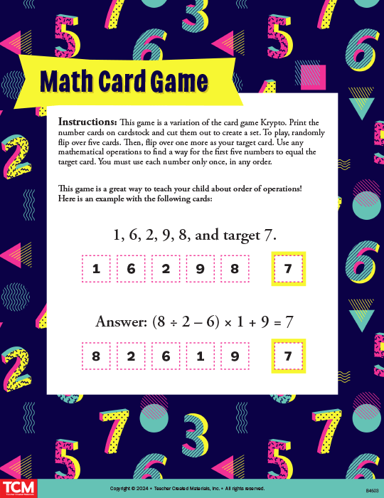 Summer Math Card Game | K-8 | Download | FSP Admin