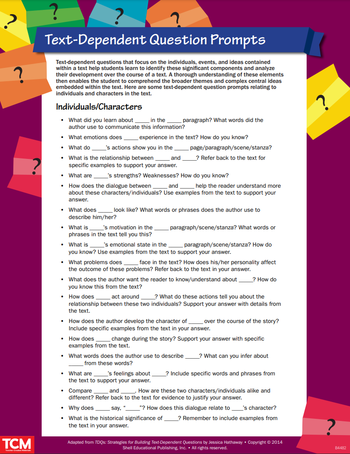 Text-Dependent Question Prompts | Download | TCM/Shell