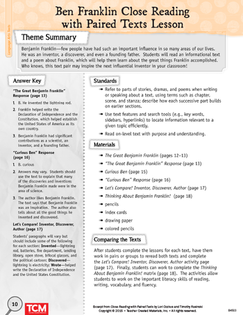 Benjamin Franklin Close Reading Lesson | Download | TCM