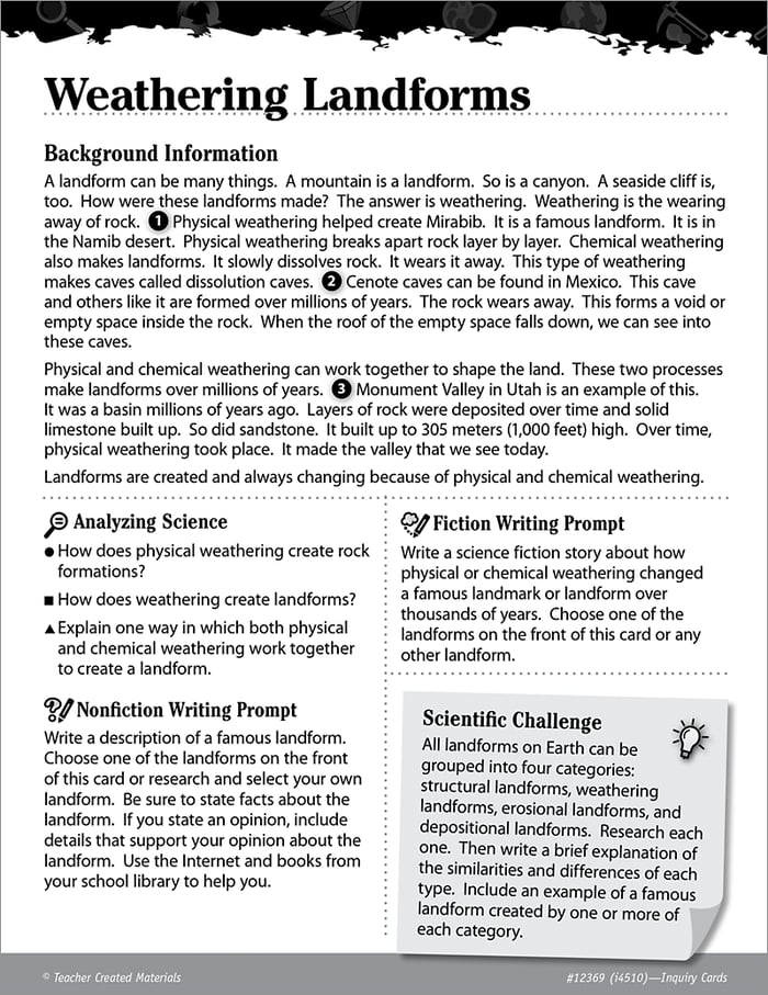 Rocks and Minerals Inquiry Card--Weathering Landforms | Download | TCM