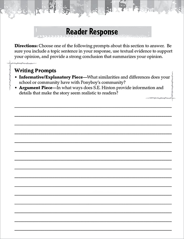 The Outsiders Reader Response Writing Prompts | Download | TCM