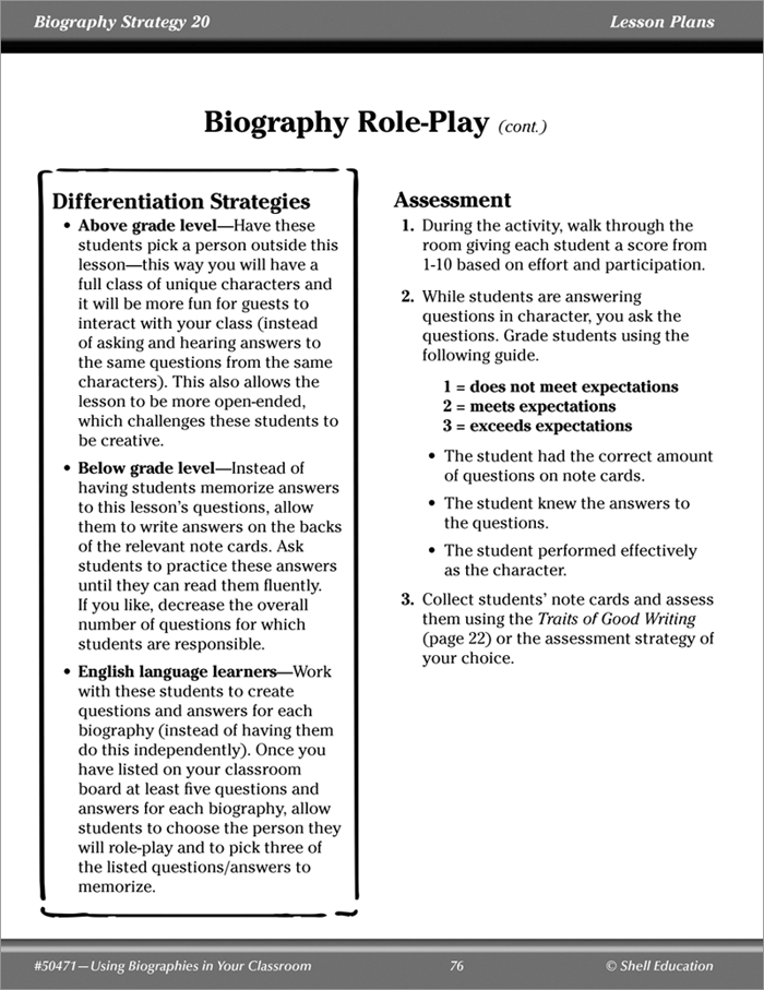 Biography Strategy Lesson: Biography Role-Play | Download | TCM