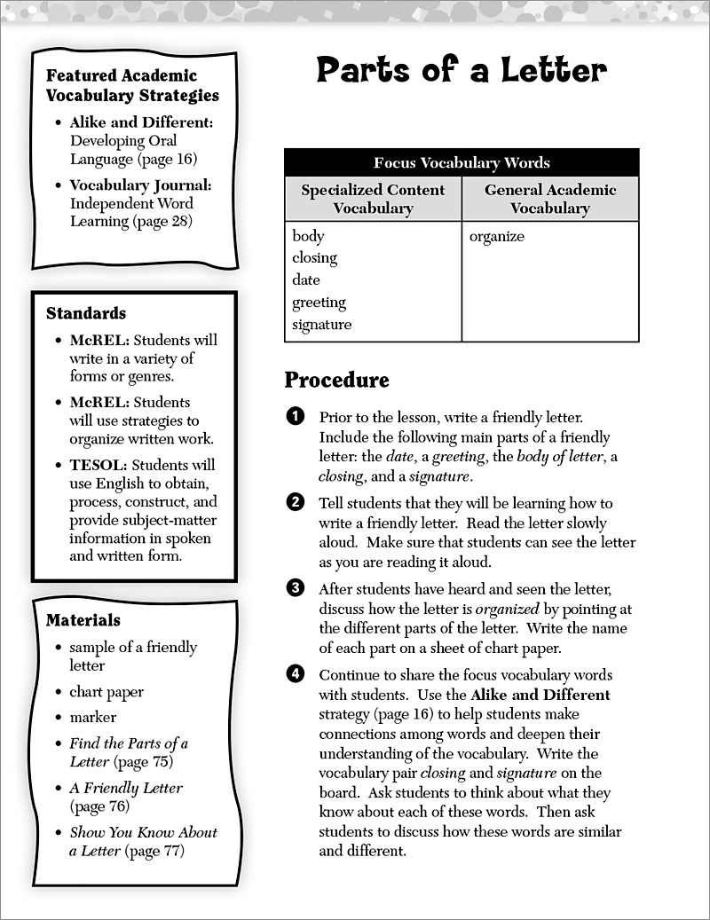 Parts of a Letter: Academic Vocabulary | Lesson | TCM