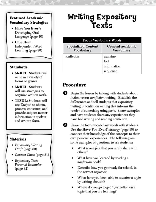 Writing Expository Texts: Academic Vocabulary | Gr: 2–4 | Lesson | TCM