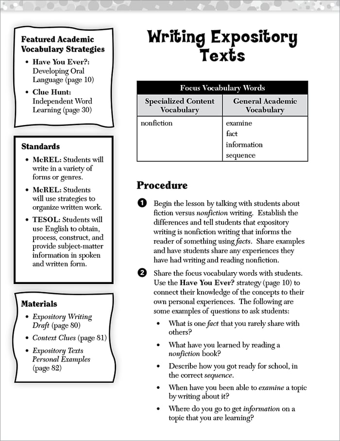 Writing Expository Texts: Academic Vocabulary | Gr: 2–4 | Lesson | TCM