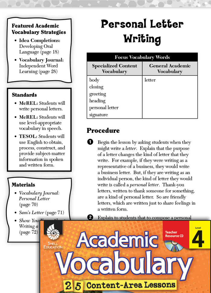 Personal Letter Writing: Academic Vocabulary | Gr: 4–6 | Lesson | TCM