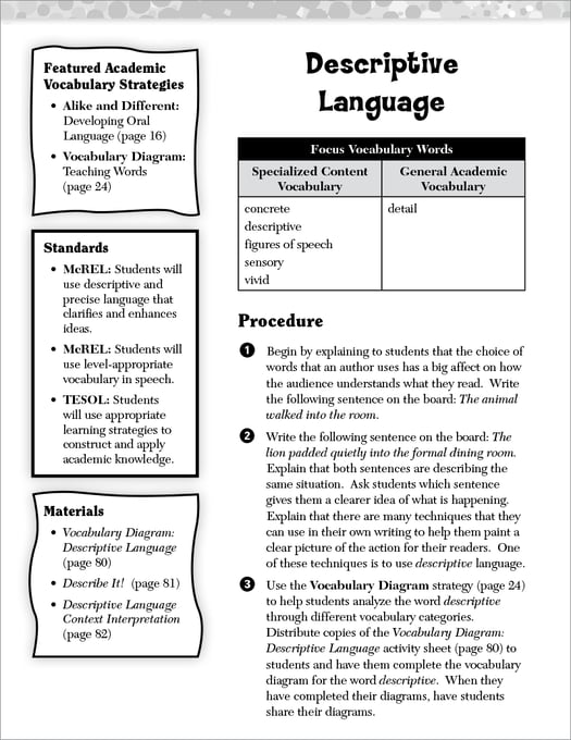 Descriptive Language: Academic Vocabulary | Gr: 4–6 | Lesson | TCM