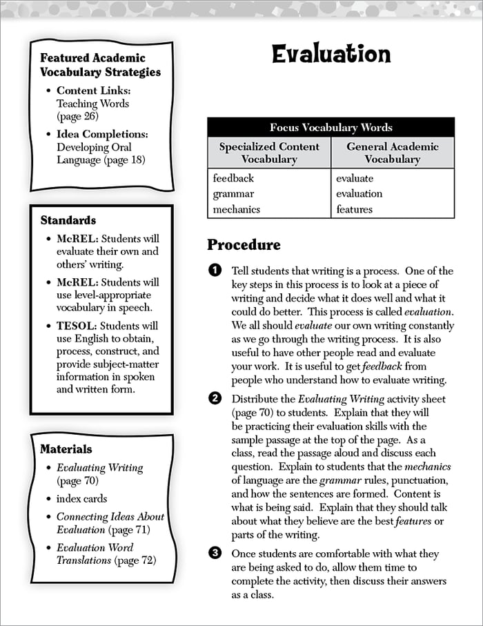 Evaluation: Academic Vocabulary | Gr: 4–6 | Lesson | TCM