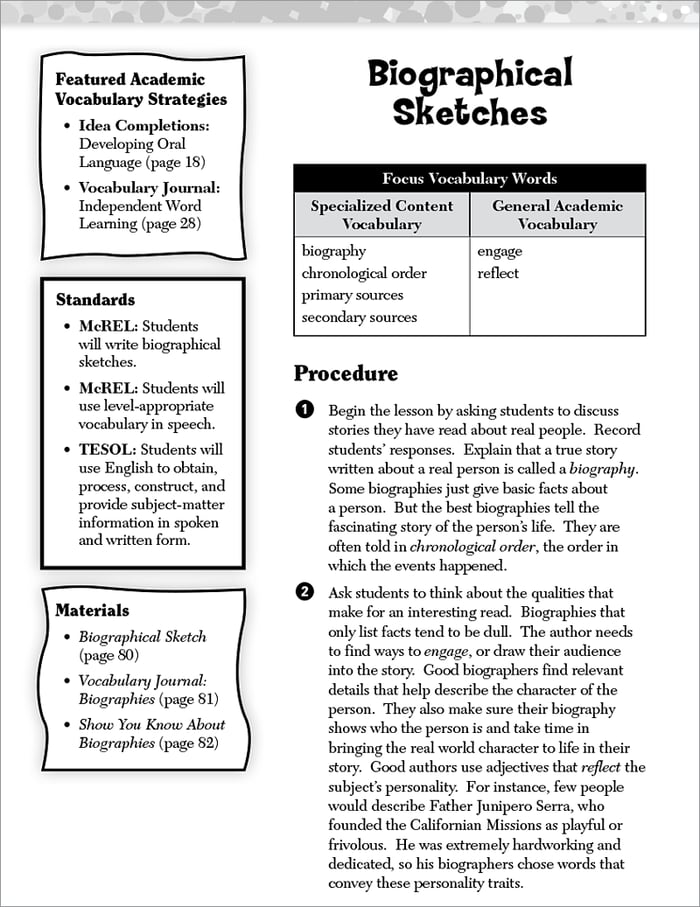 Biographical Sketches: Academic Vocabulary | Gr: 4–6 | Lesson | TCM