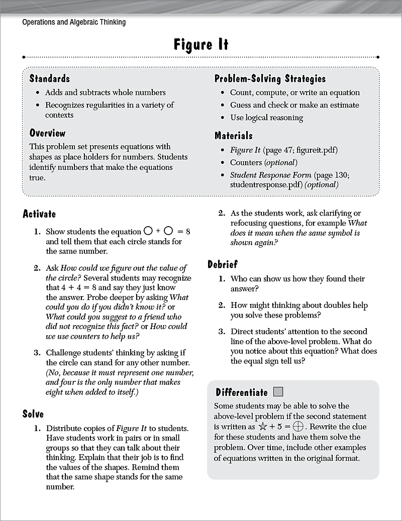 Algebraic Thinking Leveled Problem: Addition & Logic: Figure It ...