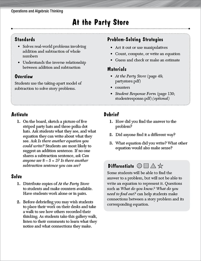 Algebraic Thinking Leveled Problem: Addition and Subtraction | Lesson | TCM