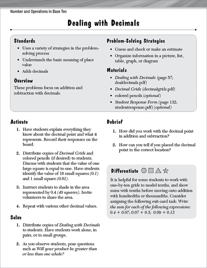 Number and Operations in Base Ten: Add and Subtract Decimals | Lesson | TCM