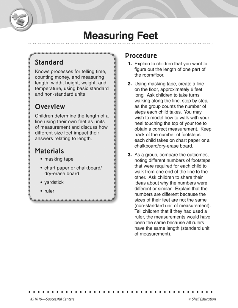 Mathematics Center: Measuring Feet | Download | TCM