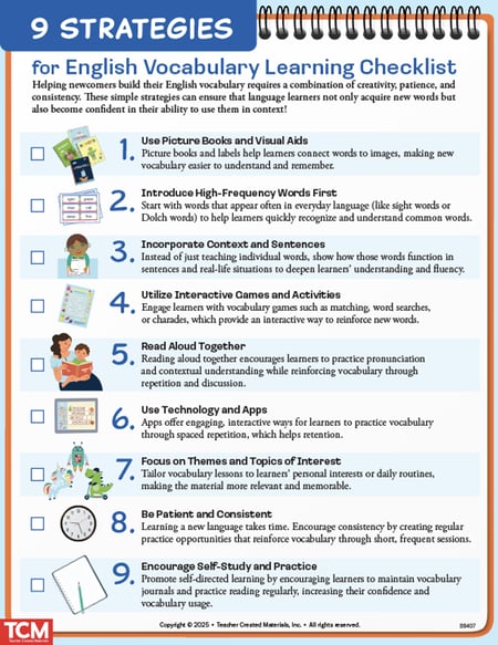 9 Strategies for English Vocabulary Learning Checklist K–12 | Sample ...