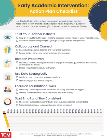 Early Academic Intervention Checklist | K–5 | Download | TCM