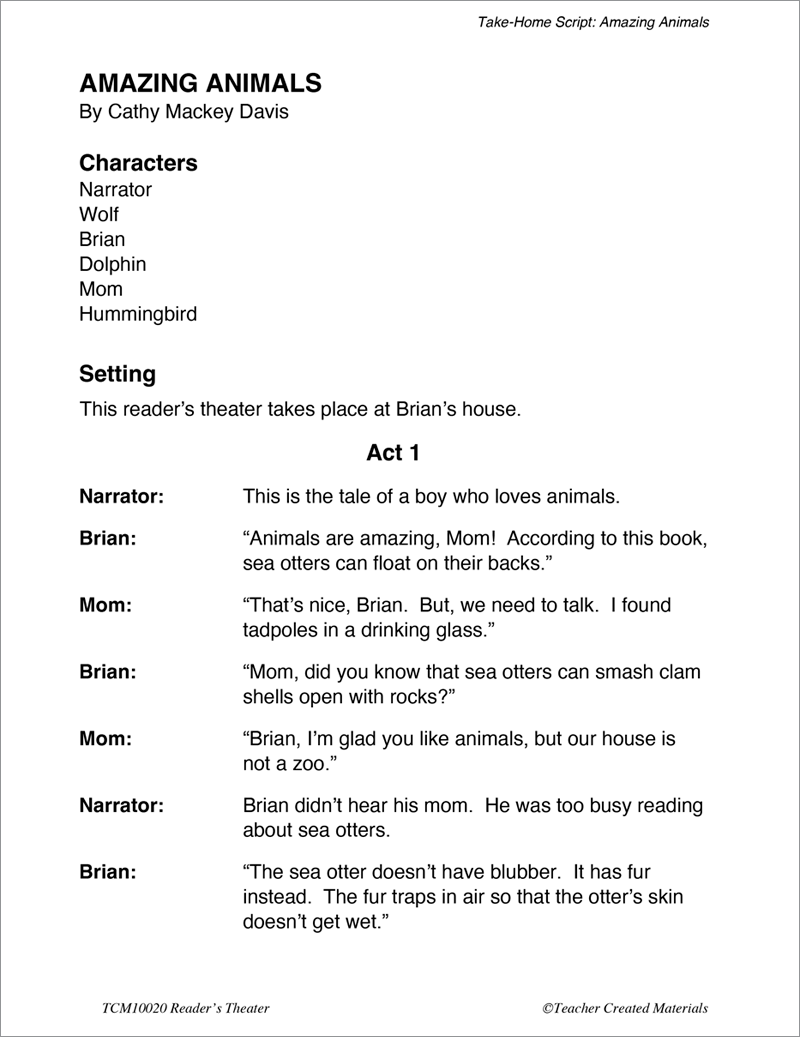 Amazing Animals Reader's Theater | Script & Fluency Lesson | TCM