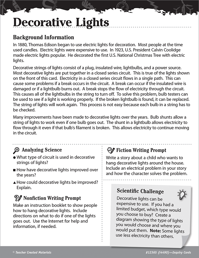 Electricity and Magnetism Inquiry Card--Decorative Lights | Download | TCM