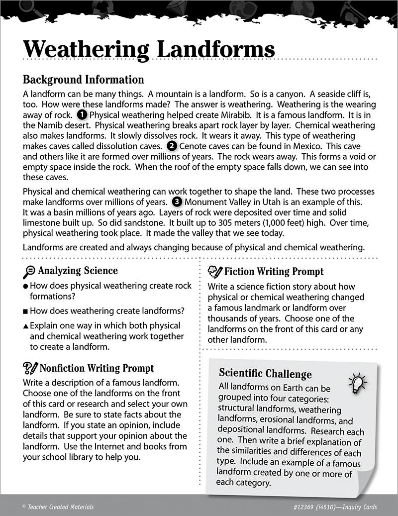 Rocks and Minerals Inquiry Card--Weathering Landforms | Download | TCM