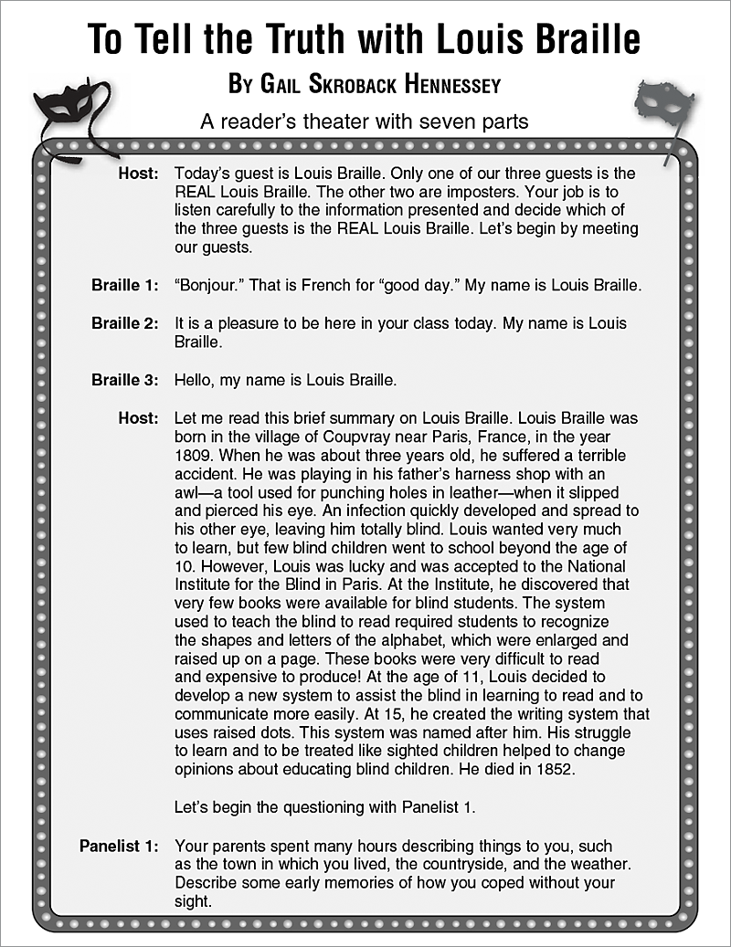 Louis Braille: Reader's Theater | Script and Lesson | TCM