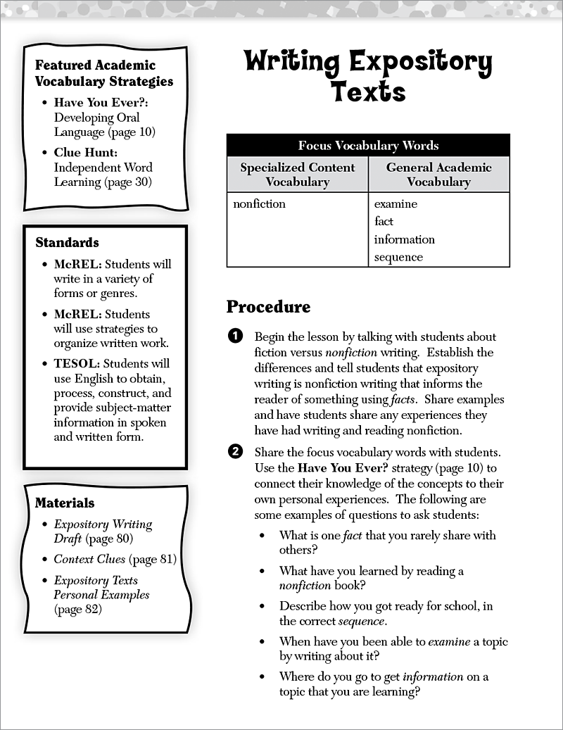 Writing Expository Texts: Academic Vocabulary | Gr: 2–4 | Lesson | TCM