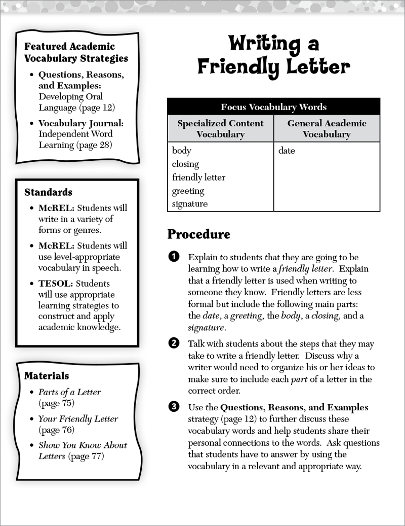 Writing a Friendly Letter: Academic Vocabulary | Gr: 3–5 | Lesson | TCM