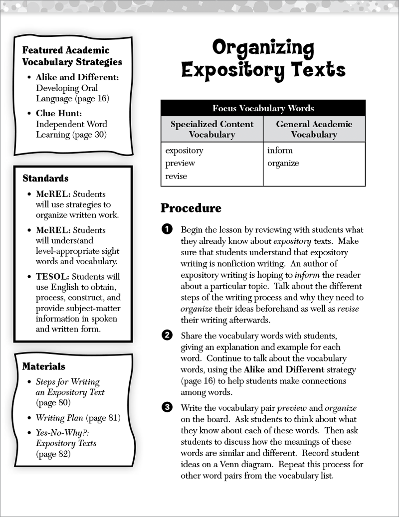 Organizing Expository Texts: Academic Vocabulary | Gr: 3–5 | Lesson | TCM