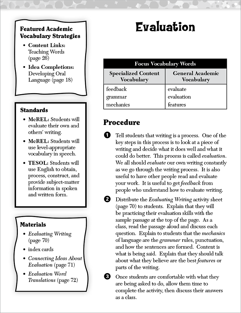 Evaluation: Academic Vocabulary | Gr: 4–6 | Lesson | TCM