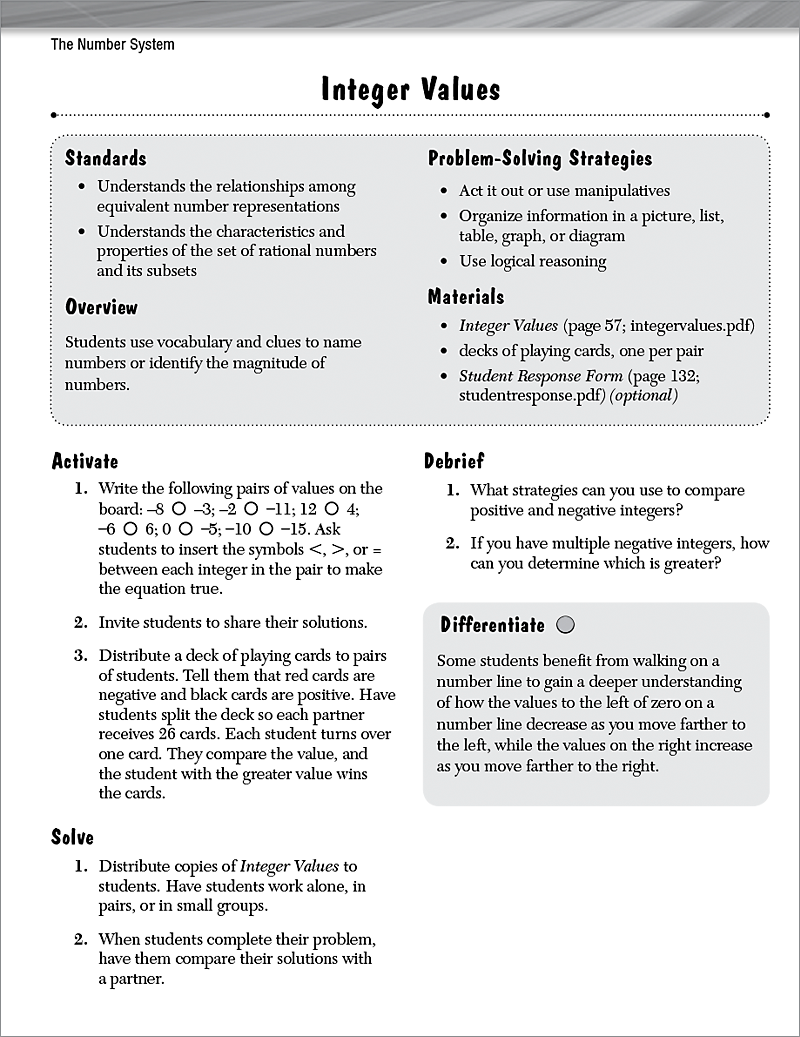 The Number System Leveled Problems: Integer Values | Lesson | TCM