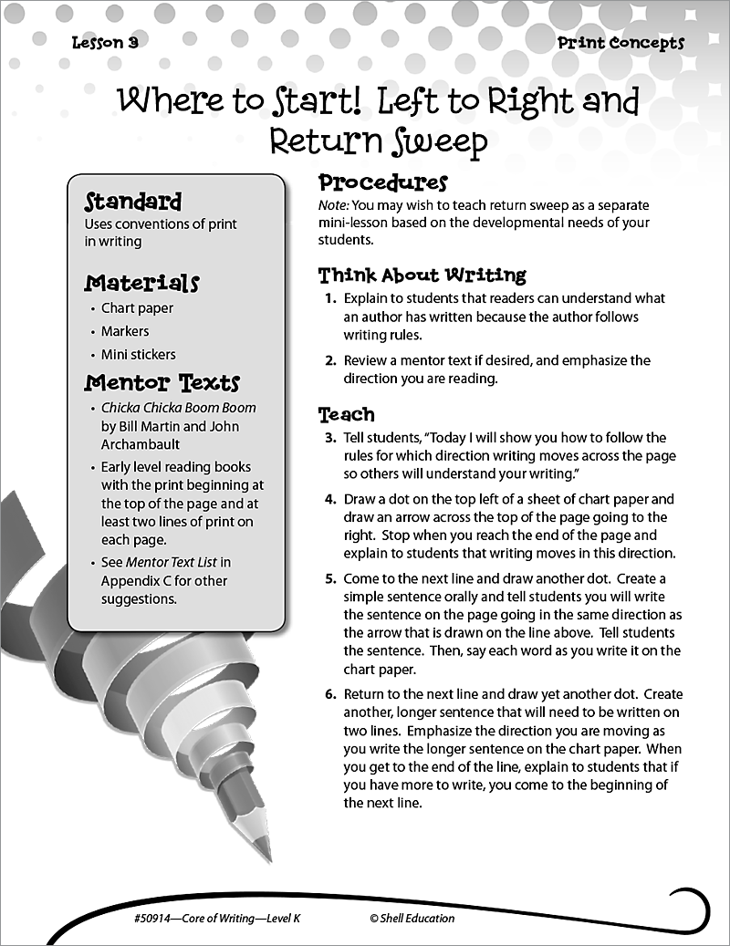 Writing Lesson: Left to Right and Return Sweep | Gr: K–1 | Lesson | TCM