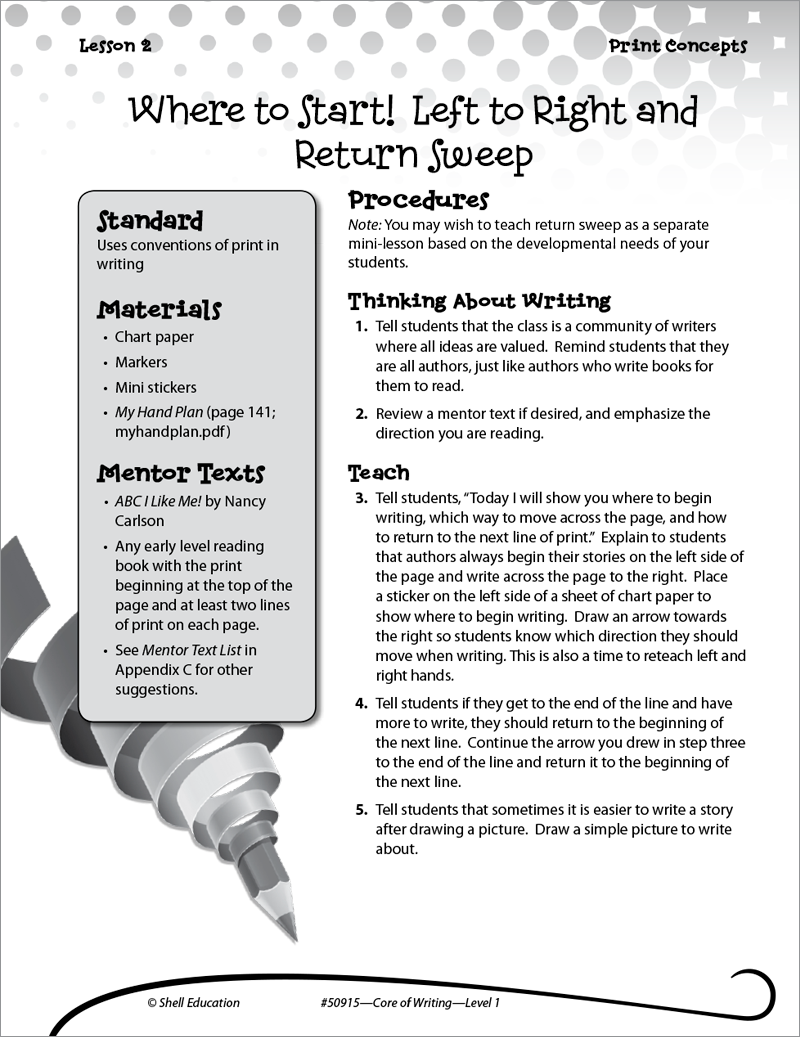 Writing Lesson: Left to Right and Return Sweep (K–1) | Activity | TCM